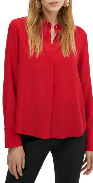 MANGO - Silk Button-Up Shirt in Red
