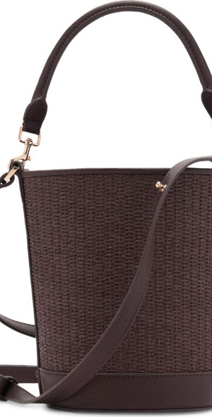 MANGO - Small Raffia Bucket Bag in Chocolate at Nordstrom