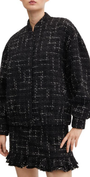 MANGO - Tweed Bomber Jacket in Black