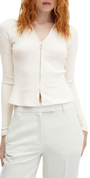 MANGO - Zip Rib Cardigan in Ecru