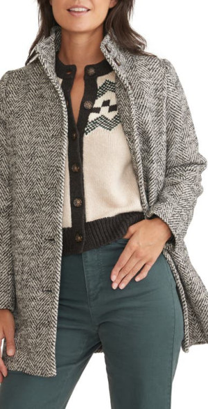 Marine Layer - Stephanie Herringbone Cocoon Coat in Blackwhite at ...
