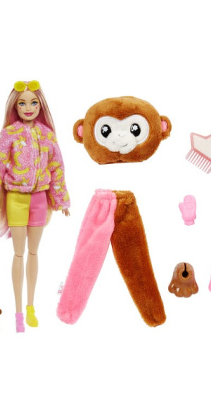Mattel - Barbie Cutie Reveal Jungle Series Doll with 10 Surprises in Monkey
