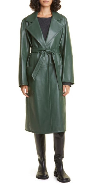 Max Mara - Campo Lambskin Leather Wrap Jacket in Moss Green at Nordstrom