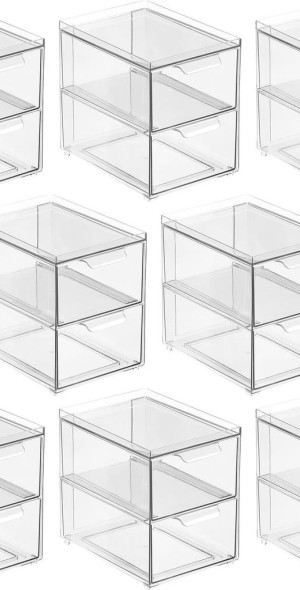 mDesign - Stackable Plastic Storage Bath Bin - 2 Pull-Out Drawers - 8 ...