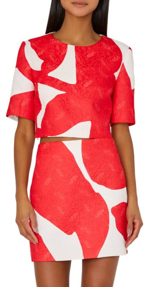 Milly - Grand Foliage Jacquard Crop Top in Red/White at Nordstrom