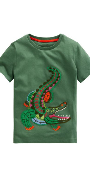 Mini Boden - Kids' Crocodile Bouclé Cotton T-Shirt in Rosemary Green Crocodile