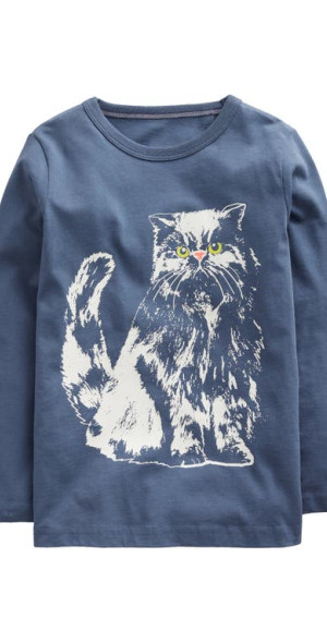 Mini Boden - Kids' Glow in the Dark Cat Cotton T-Shirt in Robot Blue at ...