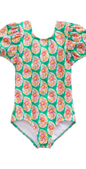 Mini Boden - Puff Sleeve One-Piece Swimsuit in Jade Green Paisley