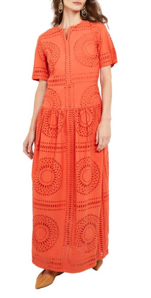 Misook - Eyelet Embroidery Maxi Dress in Spice