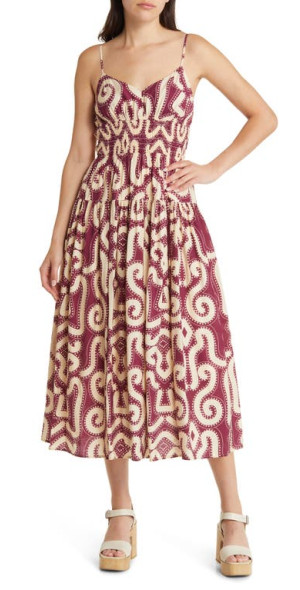 MOON RIVER - Smocked Waist Sundress in Burgundy