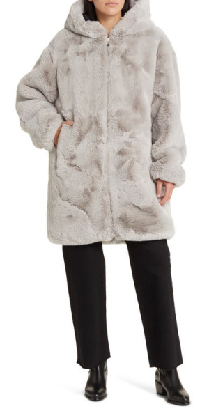 Moose Knuckles - State Bunny Faux Fur Hooded Coat in Willow Grey