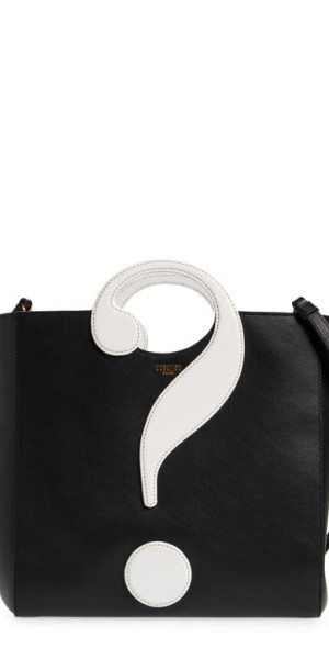 Moschino - Question Mark Leather Tote in A5555 Fantasy Print Black