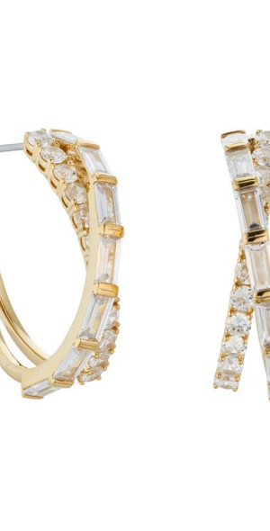 Nadri - Crossover Cubic Zirconia Hoop Earrings in Gold
