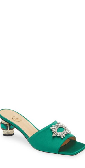 Nalebe - Aurum Embellished Slide Sandal in Emerald Green