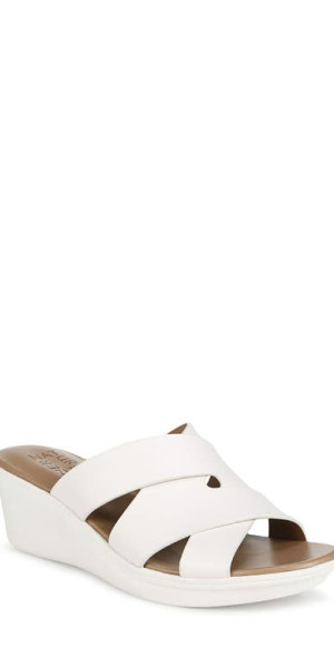 Naturalizer - Rowena Platform Slide Sandal in Warm White Leather at ...
