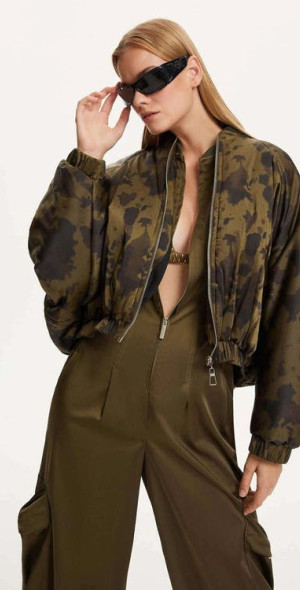 Nocturne - Printed Satin Bomber Jacket in Multi-Colored