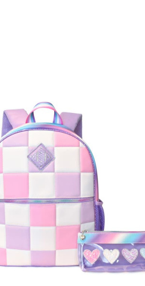 OMG Accessories - Kids' Quilted Checker Backpack & Hearts Pouch Set in ...