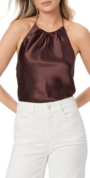 PAIGE - Gisele Sleeveless Silk Blend Top in Rum Raisin