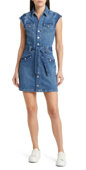 PAIGE - Jaxsyn Tie Waist Denim Minidress in Kamilla at Nordstrom
