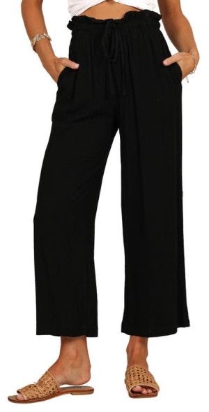 Petal & Pup - Hawthorne Linen Blend Wide Leg Crop Pants in Black