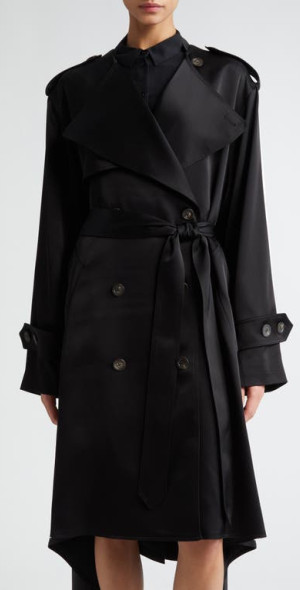 Peter Do - Handkerchief Hem Satin Trench Coat in Black