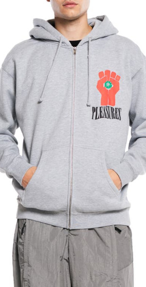 PLEASURES - HST Graphic Zip Hoodie in Grey Heather at Nordstrom