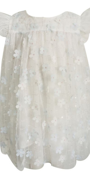 Popatu - 3D Floral Embroidered Tulle Dress in White