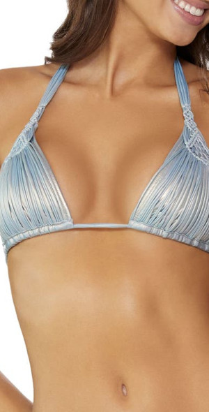 PQ SWIM - Mila Macramé Triangle Bikini Top in Mermaid at Nordstrom, Size Small