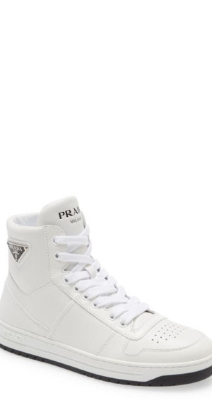 Prada - Logo High Top Sneaker in Bianco/Nero at Nordstrom