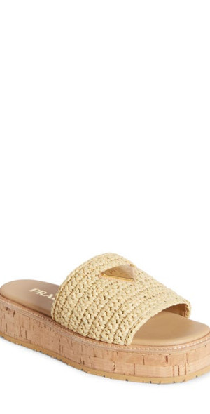Prada - Raffia Platform Slide Sandal in Natural at Nordstrom