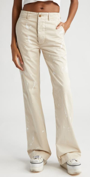 R13 - Jane Paint Splatter Flare Chinos in Beige at Nordstrom