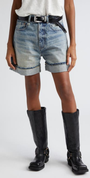 R13 - Nina Distressed Cuffed Denim Shorts in Vintage Fyyff Selvedge at ...