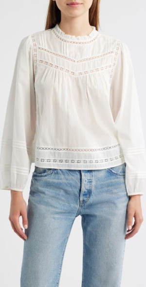 Rails - Reyna Lace Inset Cotton Peasant Top in White at Nordstrom, Size ...