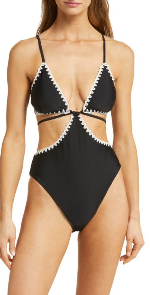 Ramy Brook Raina Cutout One Piece Swimsuit In Black With White
