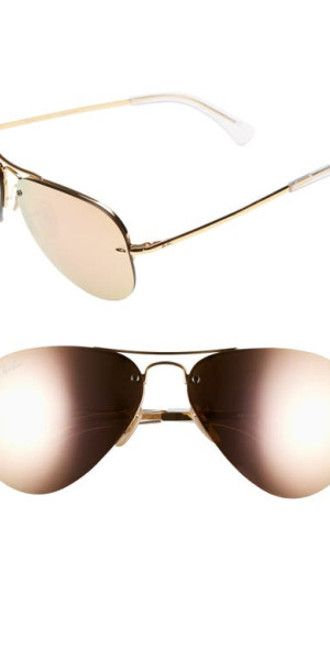 Ray-Ban - 59mm Semi Rimless Aviator Sunglasses in Brown/Pink