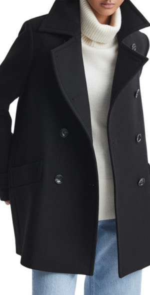 Reiss - Maisie Wool Blend Peacoat in Black at Nordstrom