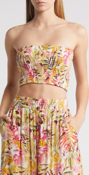 Rip Curl - Copacabana Smocked Crop Tube Top in Yellow Multi