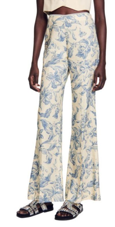 sandro - Joseph Floral Flare Leg Pants in Ecru /Bleu