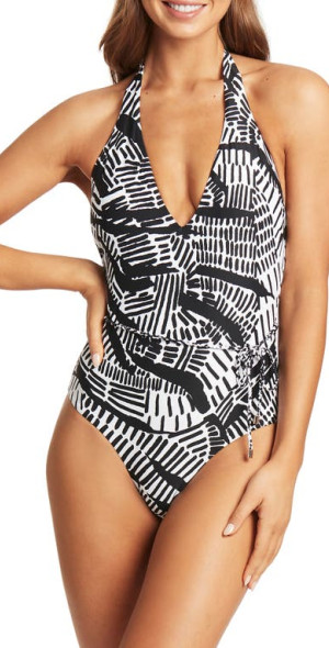 Sea Level - Halter Neck One-Piece Swimsuit in Black at Nordstrom