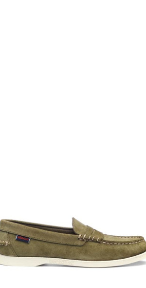 Sebago - Dan Boat Roughout Penny Loafer in Green Military - Brown Oliva
