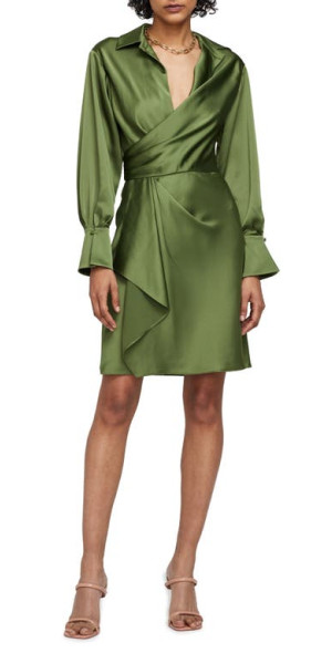 Simkhai - Talit Drape Long Sleeve Faux Wrap Dress in Nori at Nordstrom