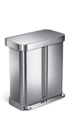 simplehuman - 58L Dual Compartment Rectangular Step Trash Can in Brushed