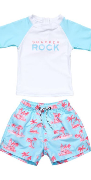 Snapper Rock - Kids' Lighthouse Island Two-Piece Rashguard Swimsuit in Blue