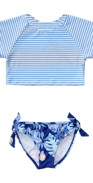 Snapper Rock - Kids' Mango Tango Two-Piece Crop Rashguard Swimsuit in ...