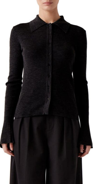 Sophie Rue - Wool Collared Cardigan in Black at Nordstrom