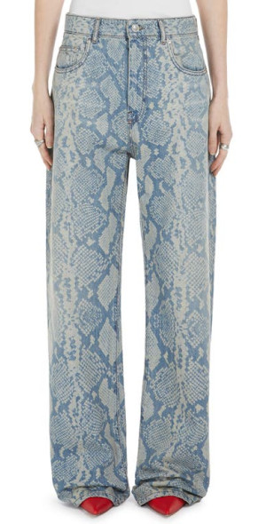 SPORTMAX - Python Print Denim Wide Leg Jeans in Midnight Blue at Nordstrom