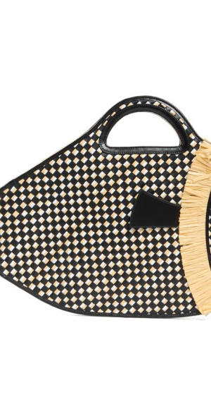 STAUD - Cleo Fish Woven Raffia Basket Bag in Black/Natural at Nordstrom
