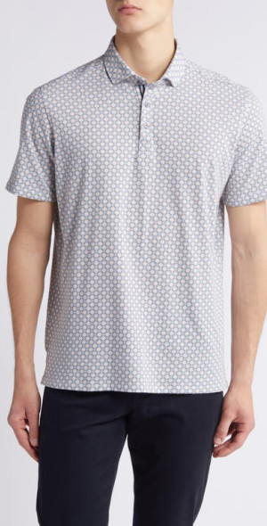 Stone Rose - Tile Flower Performance Jersey Polo in Navy