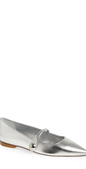 Stuart Weitzman - Pointed Toe Mary Jane Flat in Silver