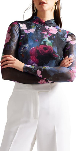 Ted Baker London - Kalyann Floral Print Mesh Top in Black